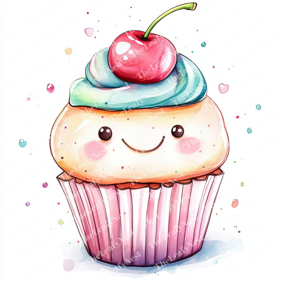 10 Cute Cupcake Cartoon Clipart, Chibi Cupcake Clipart,printable ...