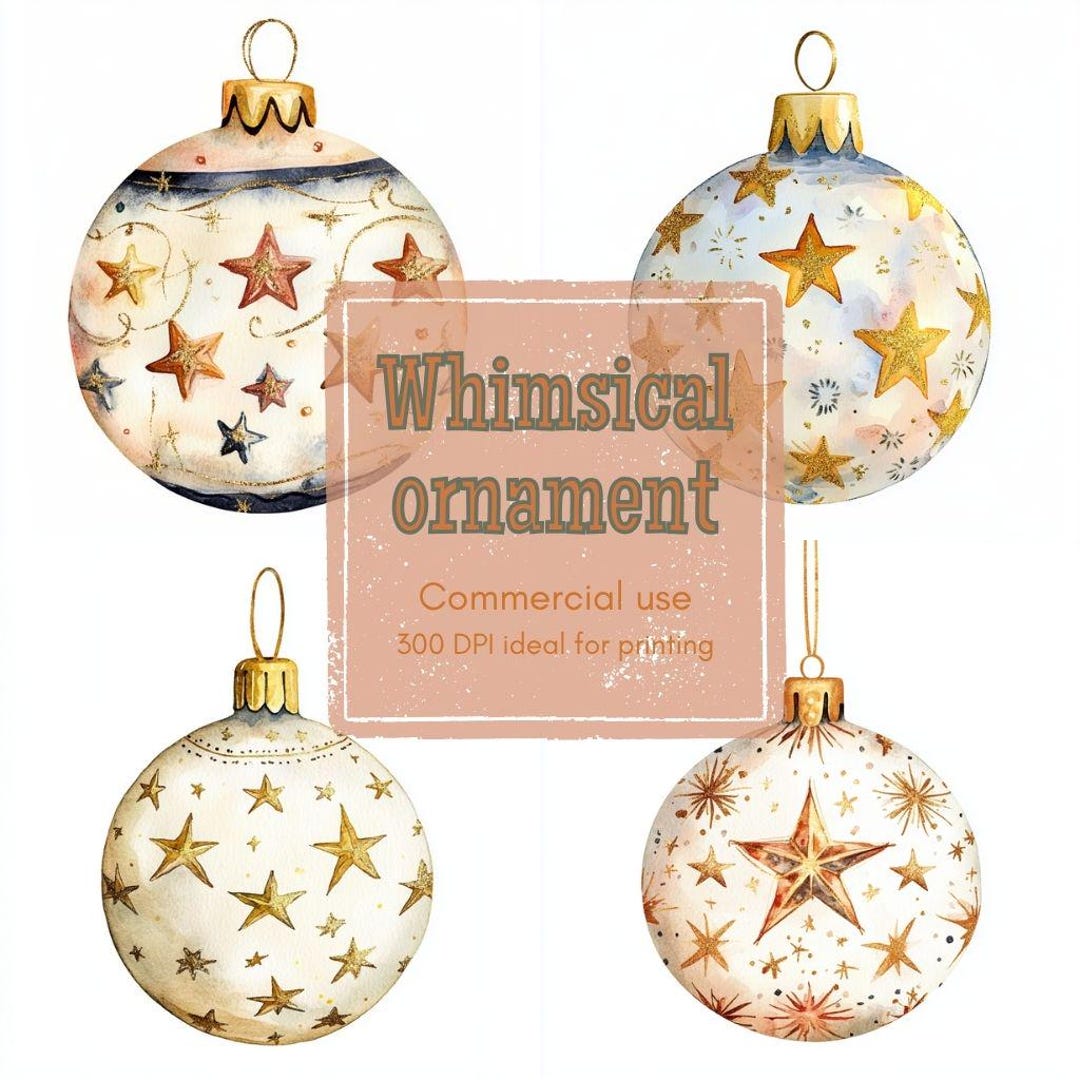 15 Star Ornament Clipart, Watercolor Christmas Clip Art, Folk Art ...