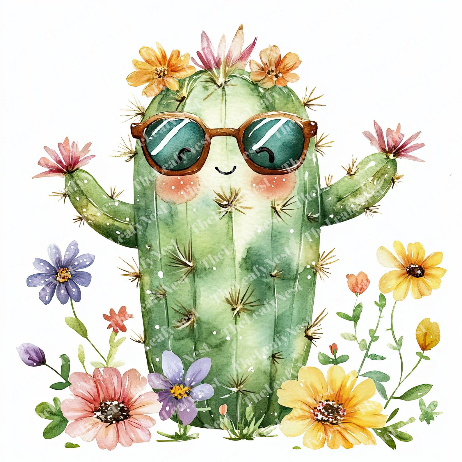 13 Cool Cactus Cartoon Clipart, Smiling Cactus Clipart,printable ...