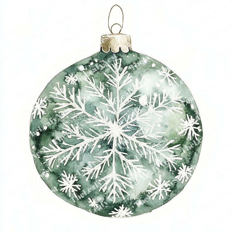 15 Green Ornament Clipart, Watercolor Christmas Clip Art, Scandinavian ...