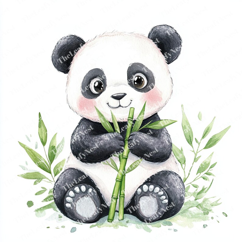 8 Cute Panda Holding Bamboo Clipart, Panda Clipart,printable Watercolor ...