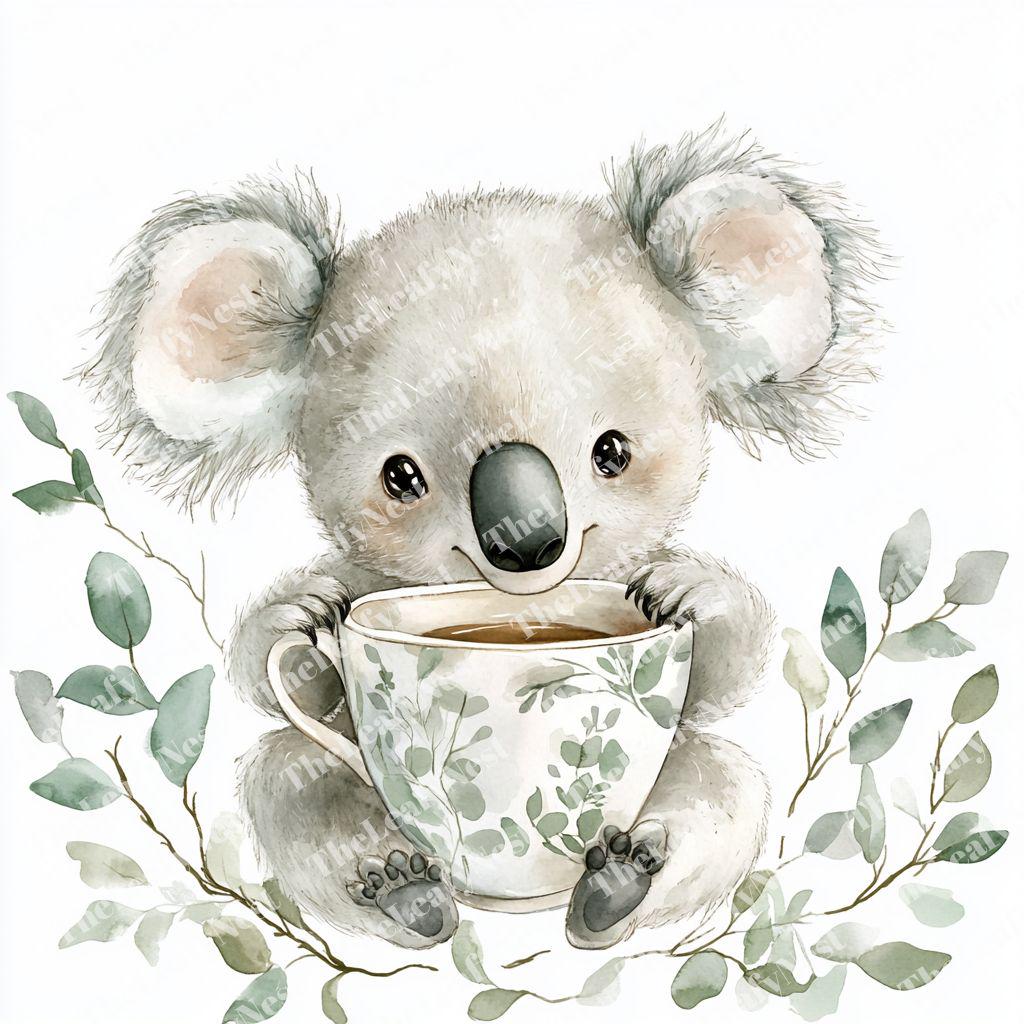 9 Teacup Koala Clipart, Cozy Animal Clipart, Eucalyptus Cup Clipart ...