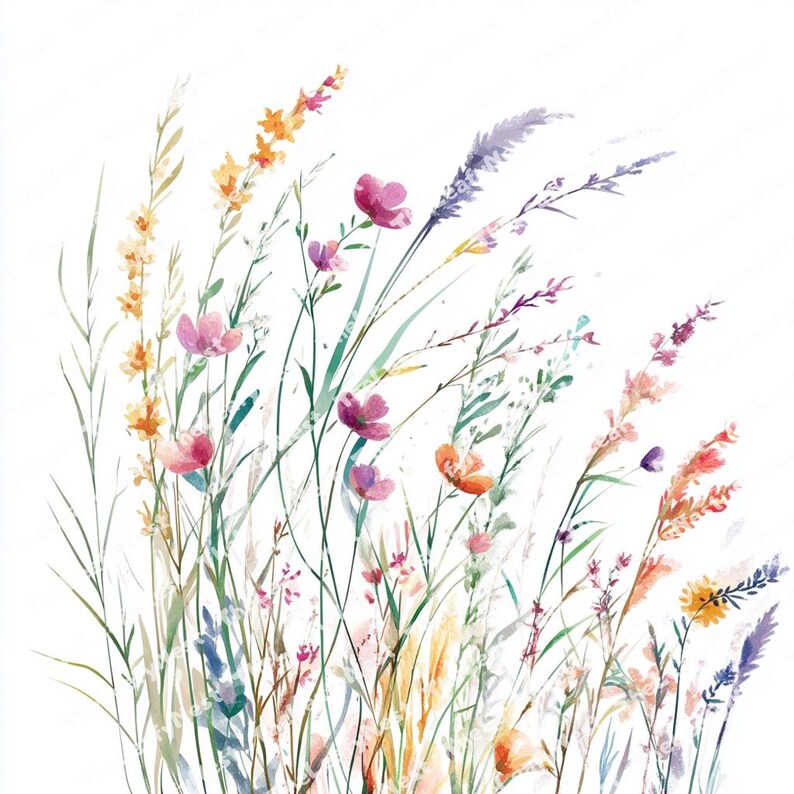 18 Wild Flowers, Flower Clipart, Printable Watercolor Clipart, High ...