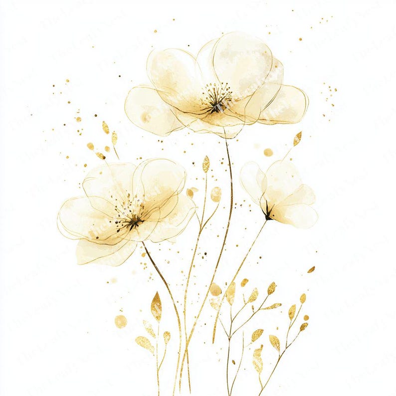 14 Butter Yellow Flower Clipart, Gold Botanical, Elegant Floral ...