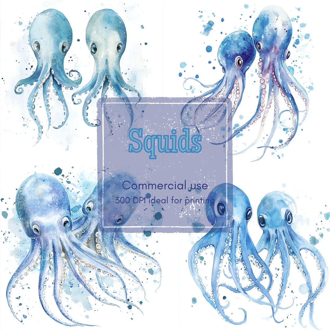 14 Squid Clipart, Deep Sea Clipart, Ink Trail Ocean Clipart, Printable ...