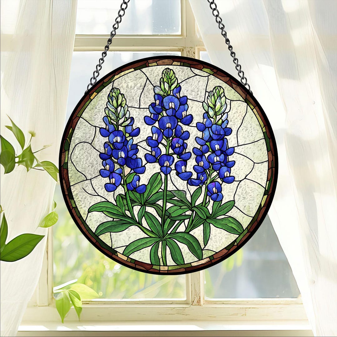 Texas Bluebonnet Suncatcher, Stained Glass Window Hanging Suncatcher ...