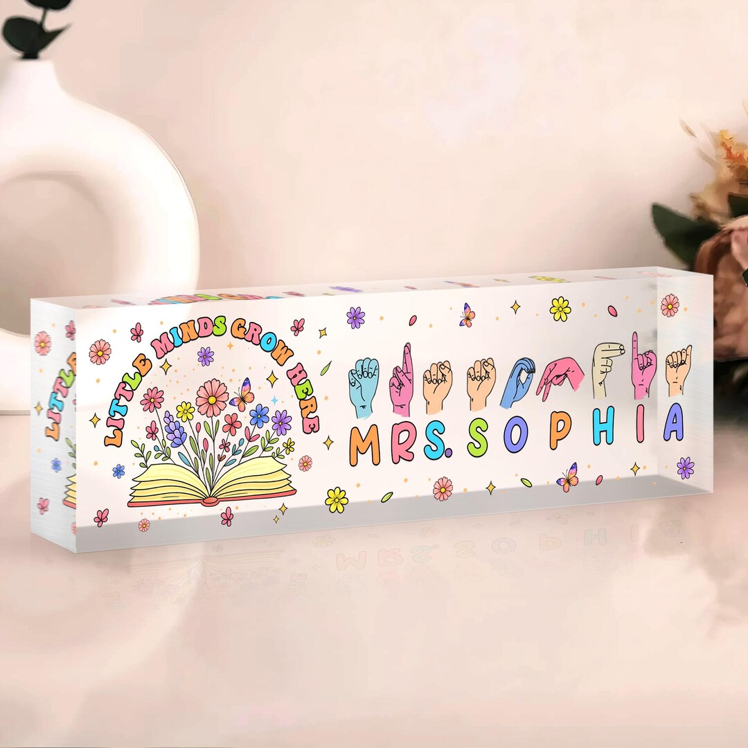 Personalized ASL Teacher Desk Name Plate,back to School Teacher Gifts ...