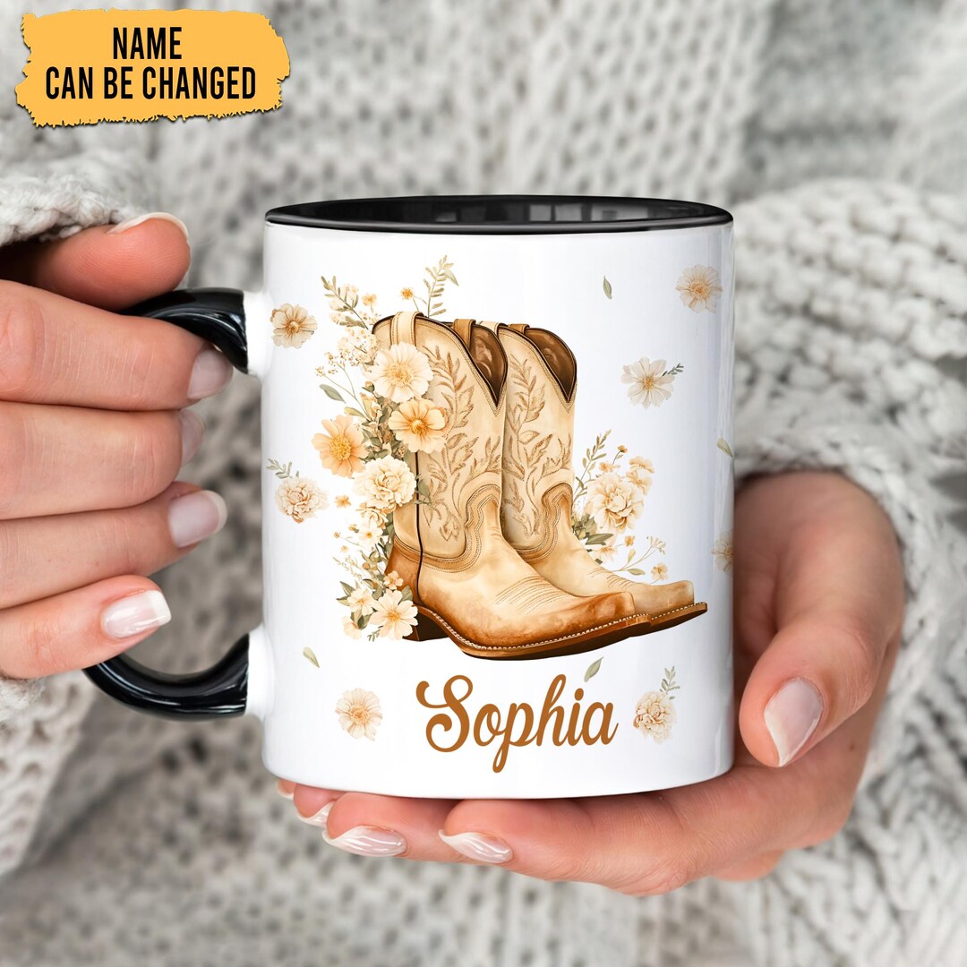 Floral Cowgirl Boots Mug, Personalized Western Coffee Cup, Cute Ranch ...