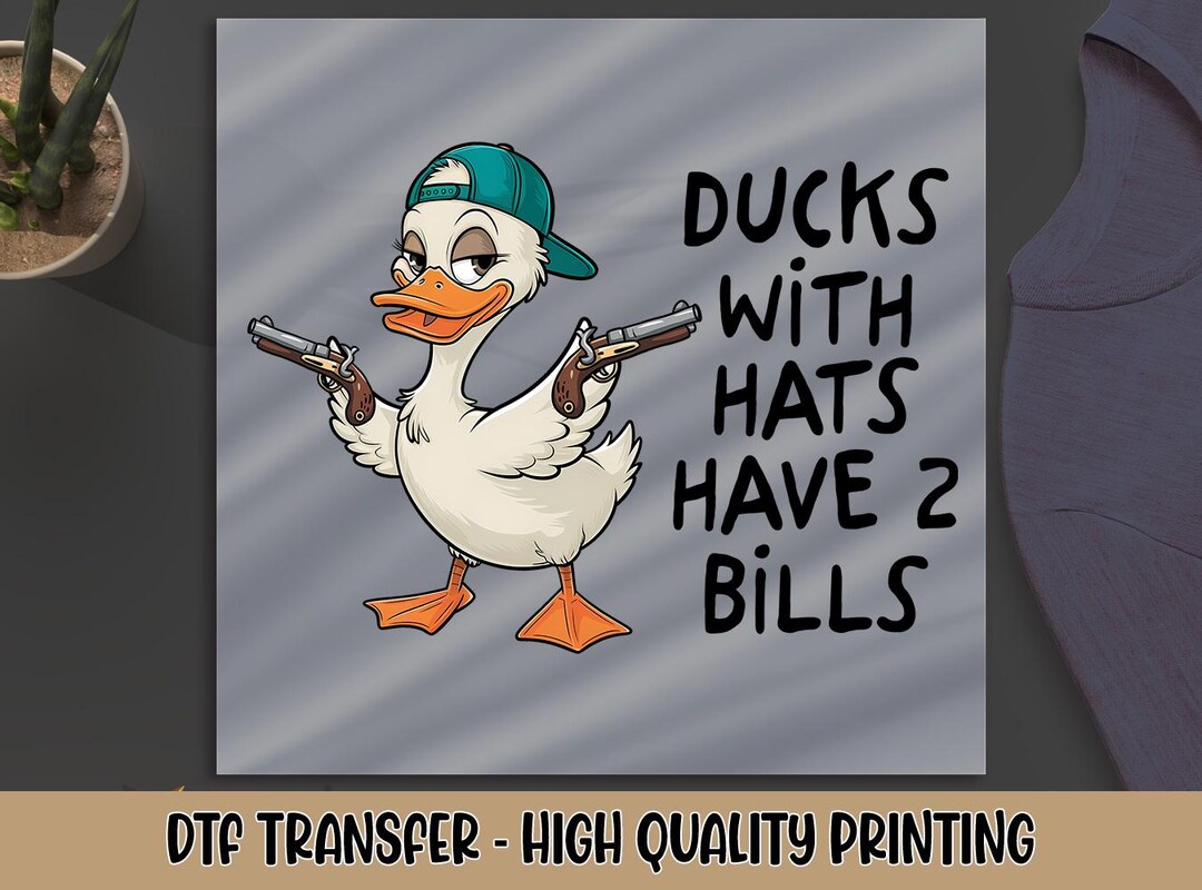 Cool Duck DTF Transfer, Funny Cartoon Duck With Hat and Pistols Design ...