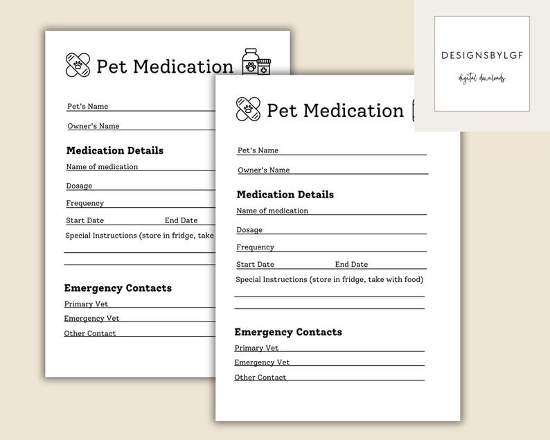Pet Medication Form Printable, Medication Log, Pet Sitter Forms, Dog ...