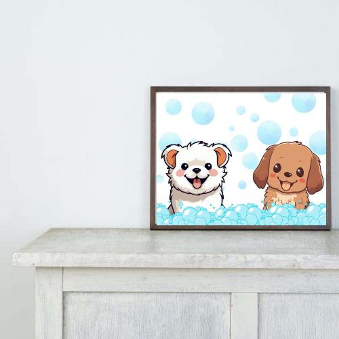 Dog Bubble Bath Digital Print, Cute Puppy Bath Time Digital ...