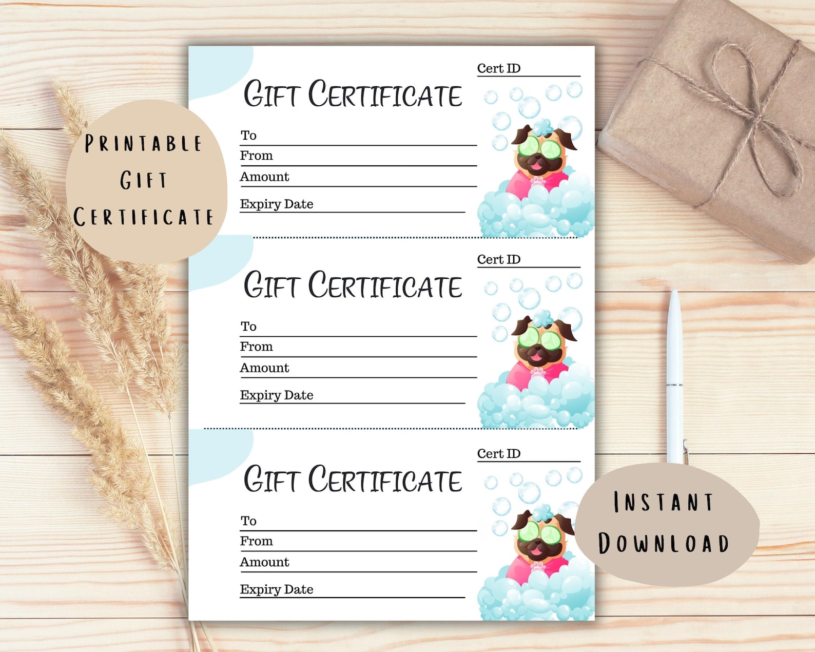 Printable Pet Groomer Gift Certificate, Dog Grooming Business, Grooming ...