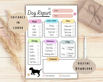 Editable Pet Report Card Template, Pet Sitter & Doggy Day Care Business ...