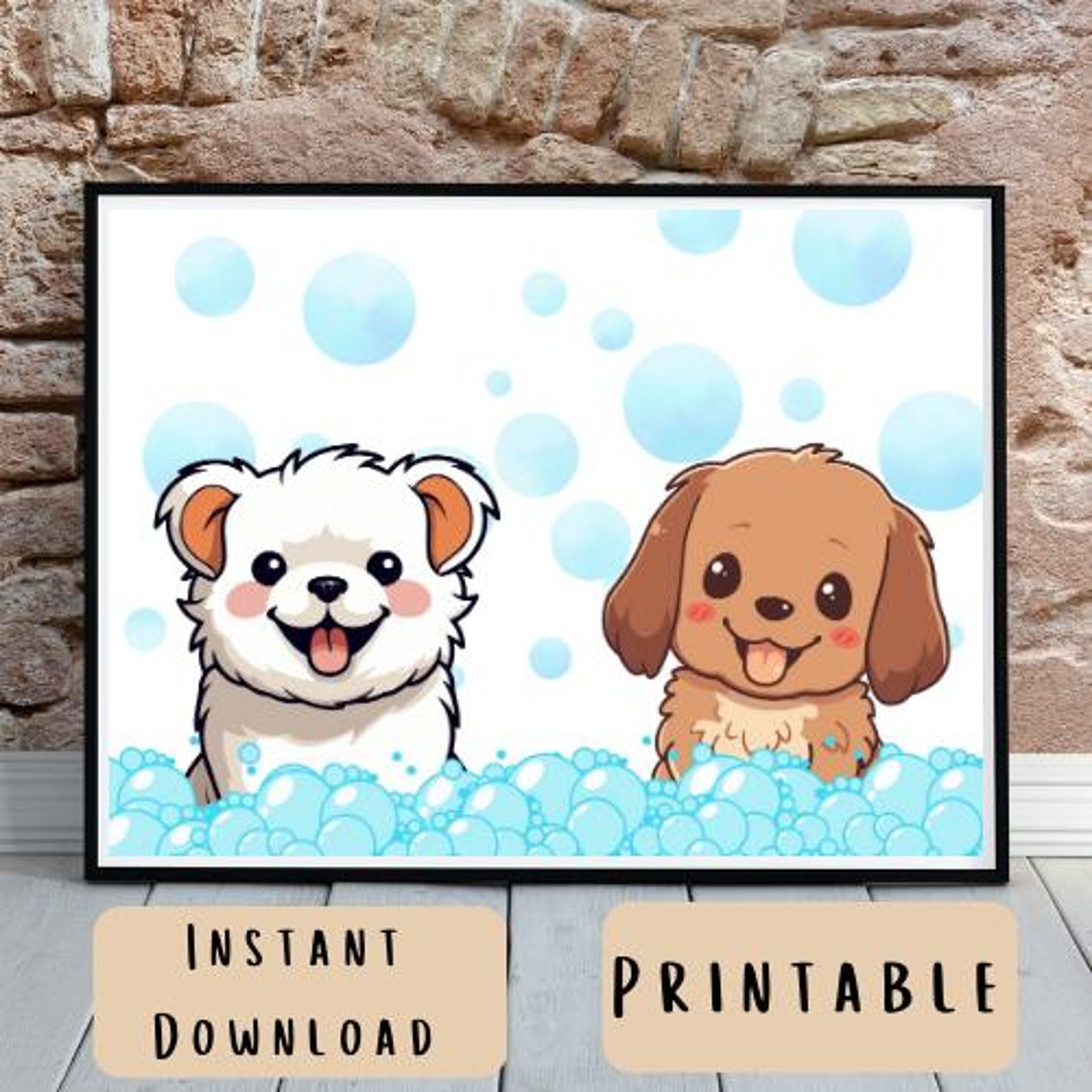 Dog Bubble Bath Digital Print, Cute Puppy Bath Time Digital ...