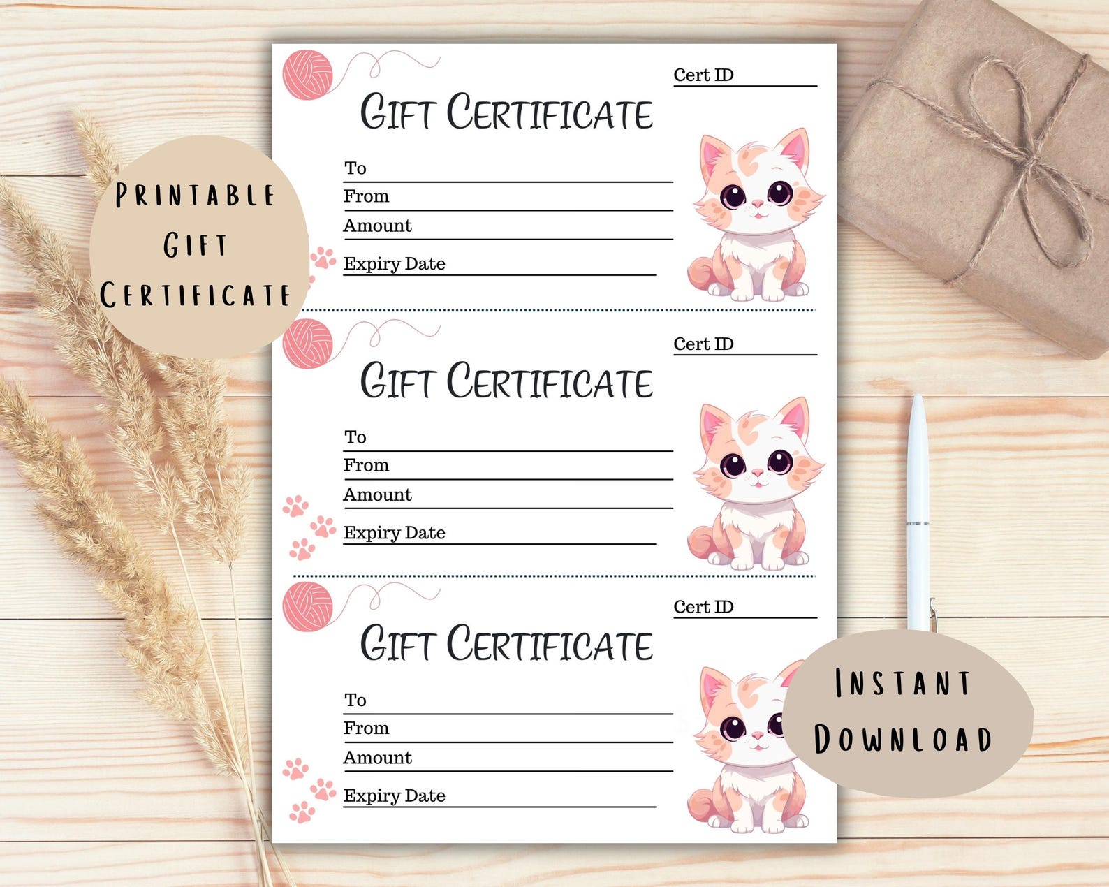 Printable Pet Gift Certificate, Cat Business, Pet Sitters, Pet Boarding ...