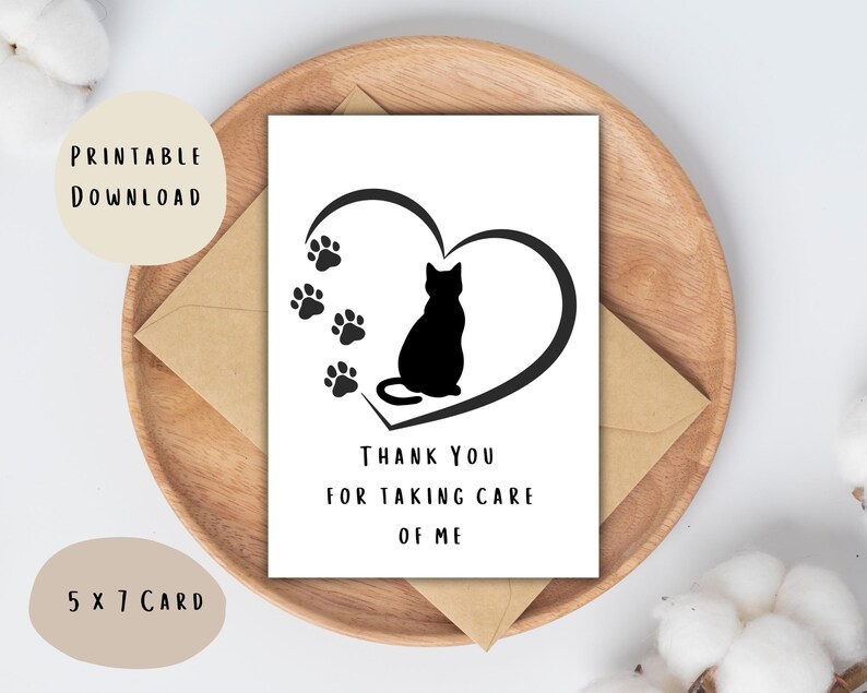 Thank You Card Printable, Thank You for Taking Care of Me, Cat ...