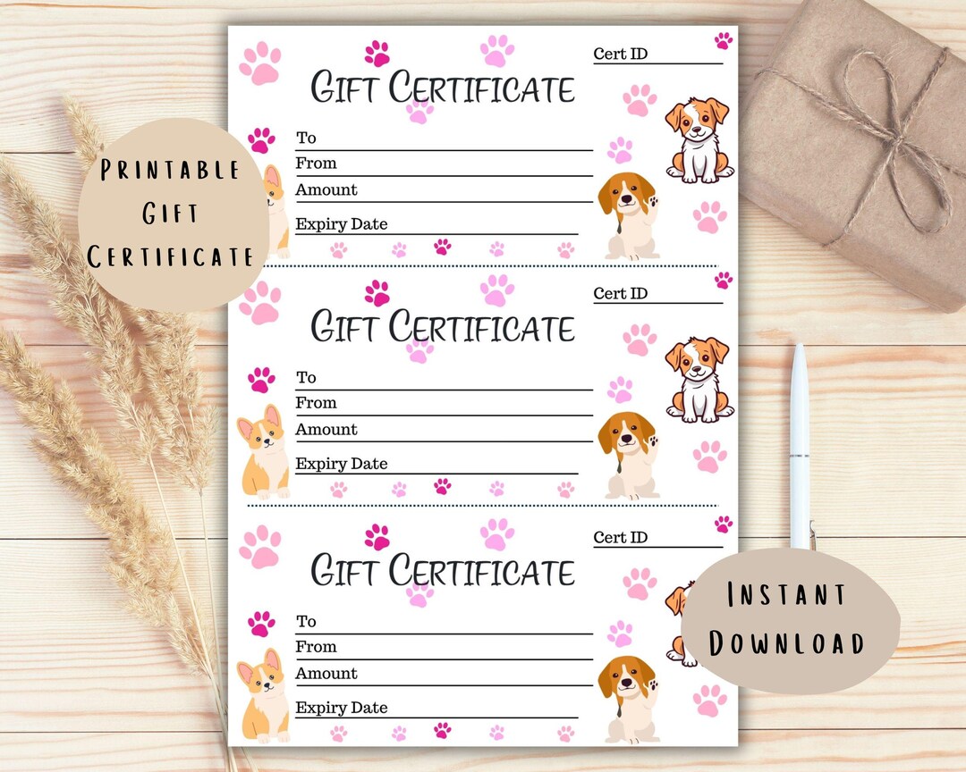 Printable Pet Gift Certificate, Dog Walking Business, Pet Sitters, Pet ...