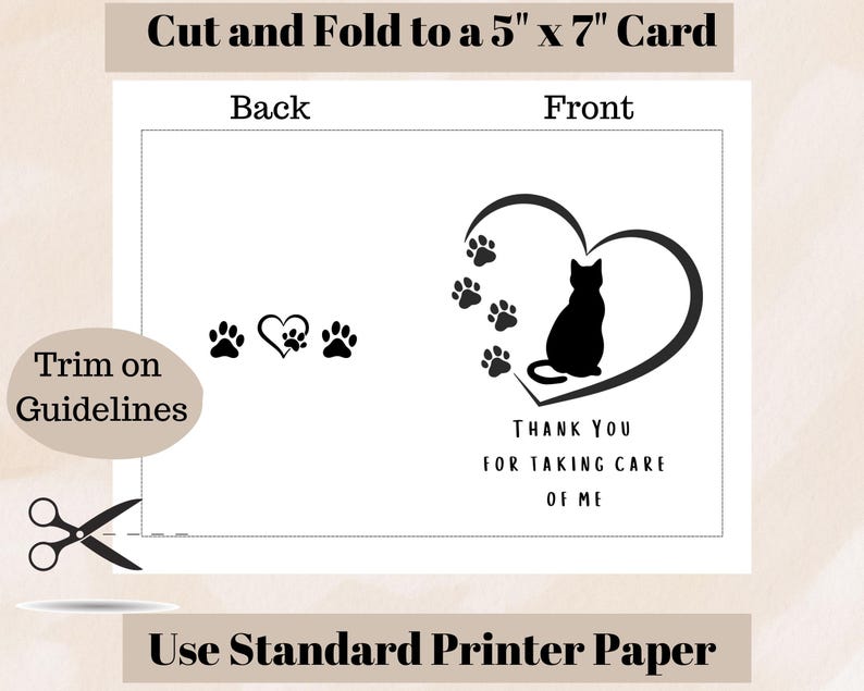 Thank You Card Printable, Thank You for Taking Care of Me, Cat ...