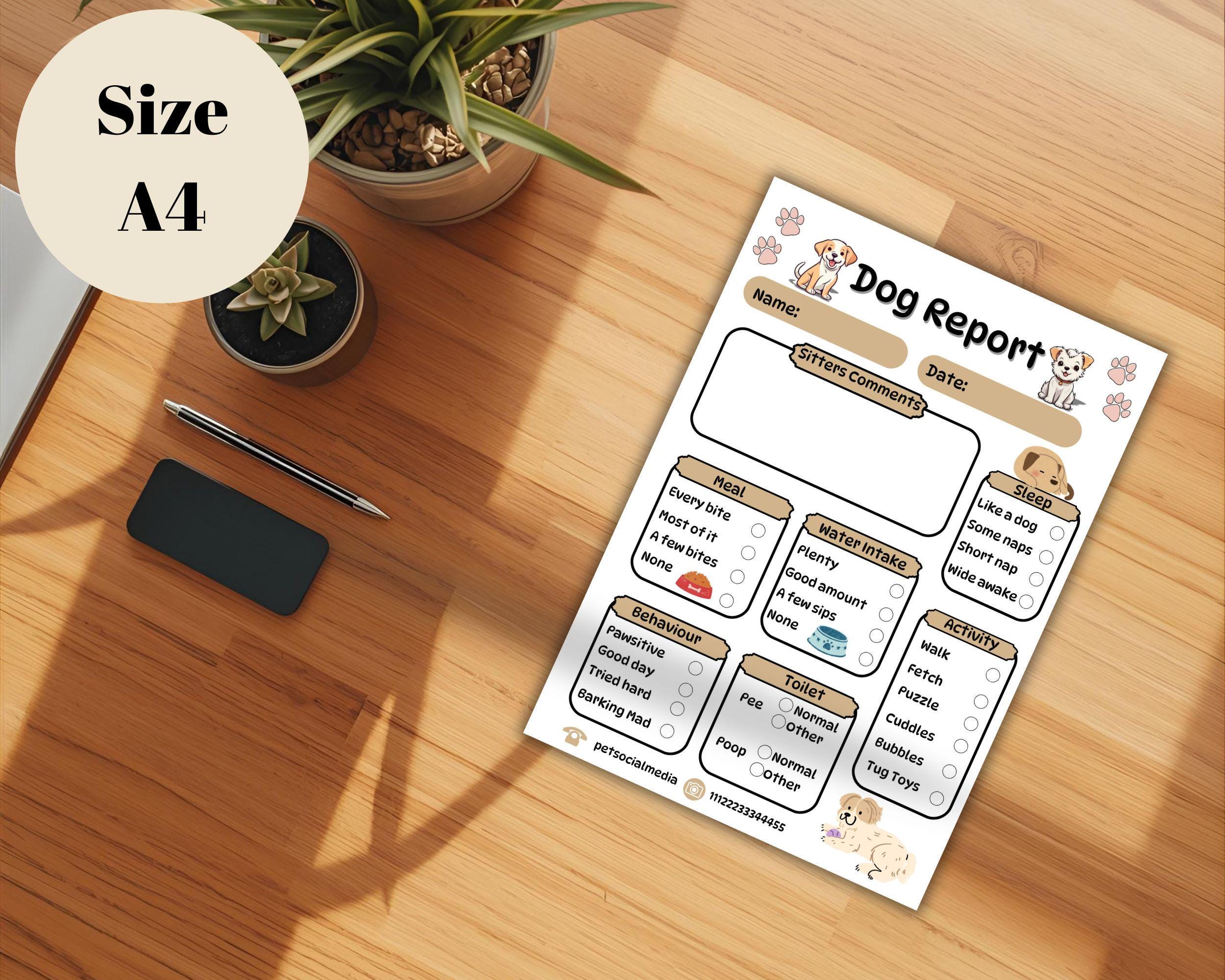Dog Report Card Digital Template, Editable Template, Pet Sitter Report ...