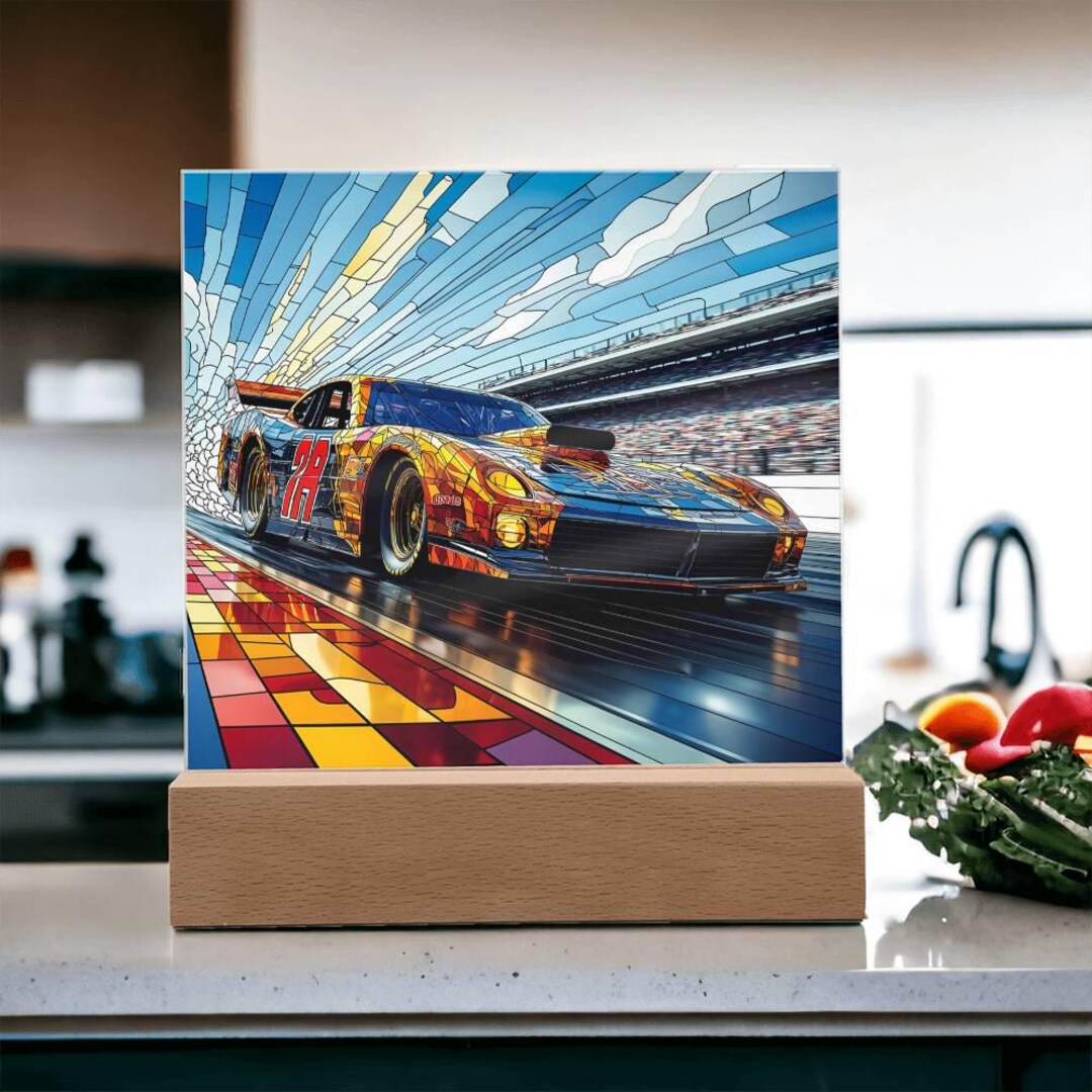 Faux Stained Glass Race Car Plaque: Vibrant Acrylic Racing Decor - Etsy