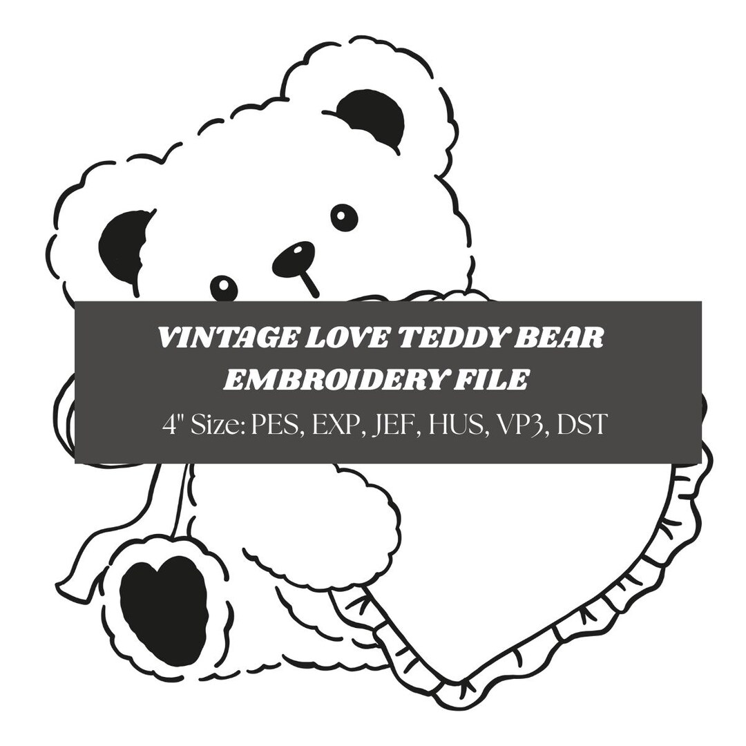 Teddy Bear Valentine Embroidery Design Vintage Trendy File Machine - Etsy