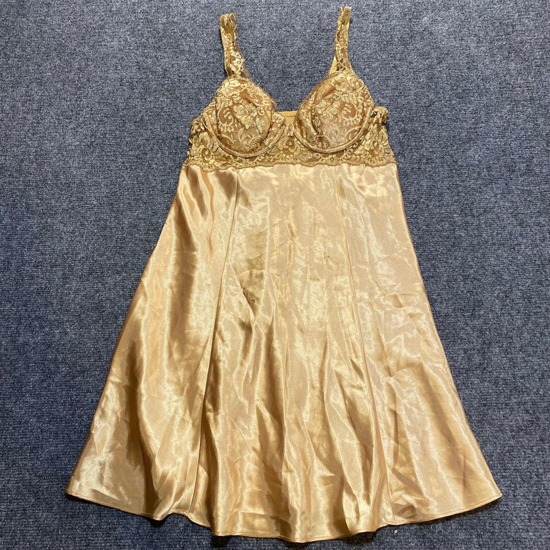Vintage 90s VICTORIAS SECRET Slip Bustier Gold DRESS Nightgown Small ...