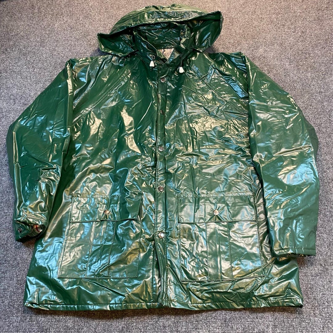 Vintage Duck Bay Rain Coat Blanket Insulated Womens Medium Green Hooded ...