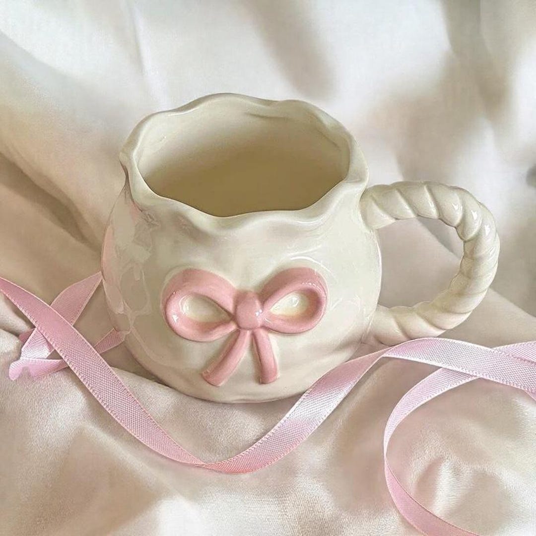 Handmade Ceramic Mug With Pink Bows – Cute & Cozy Coffee Cup - Etsy