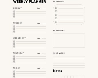 Minimalist Weekly Planner Page | Instant Download PDF for Productivity ...
