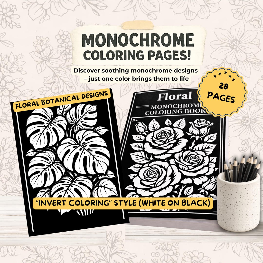Botanical Monochrome Coloring Book | Floral Coloration Pages ...