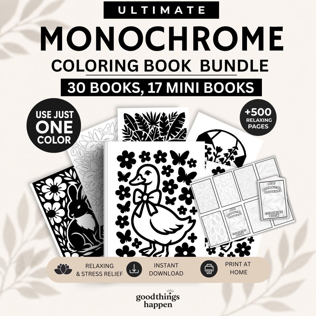 Monochrome Coloring Book Bundle, 30 Coloring Books Mini Coloring Books ...