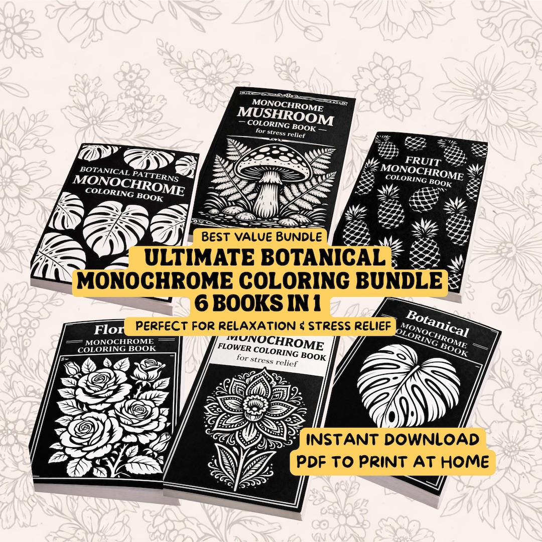Monochrome Coloring Pages Bundle | One Color Coloring Mega Bundle ...