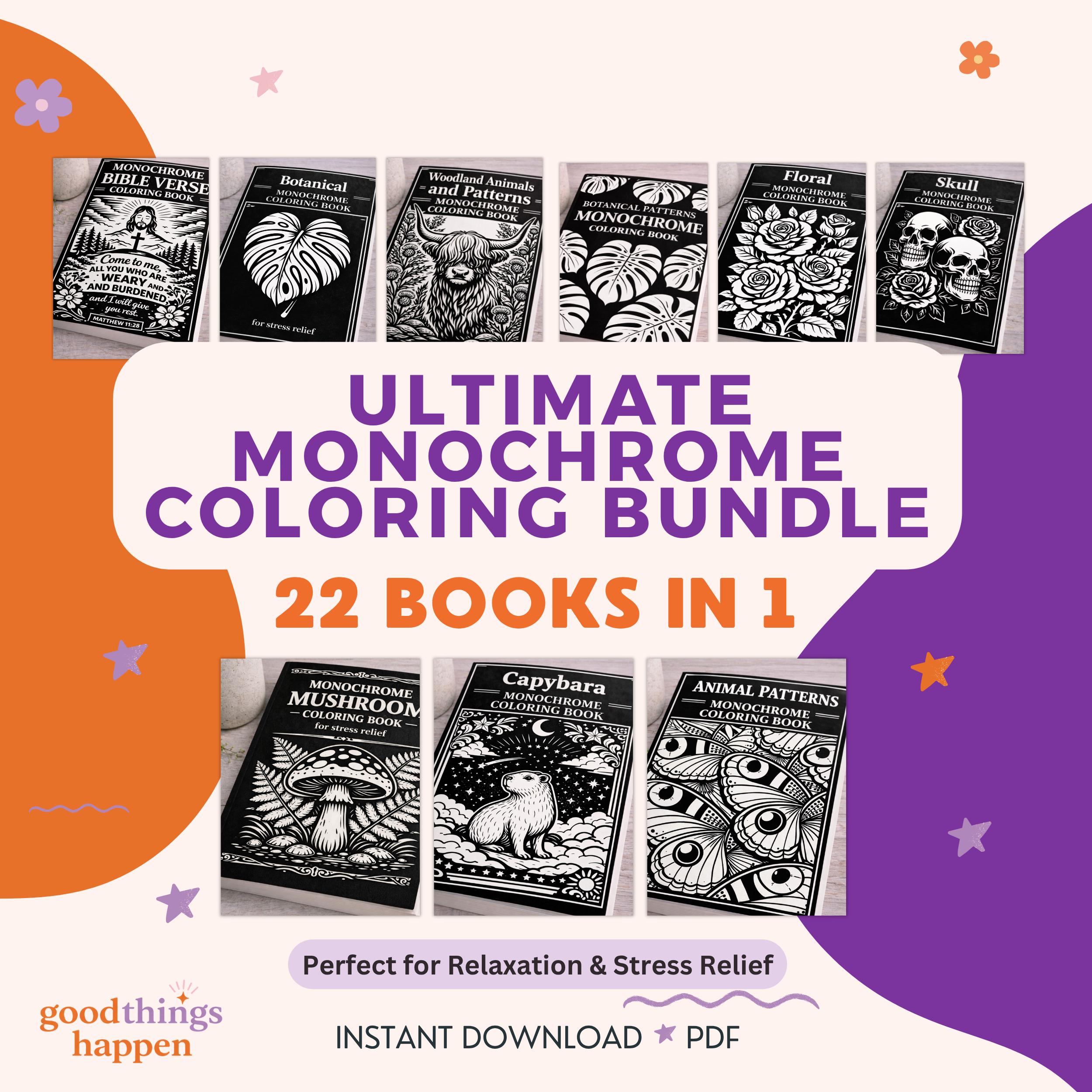 Monochrome Coloring Pages Bundle | One Color Coloring Mega Bundle ...