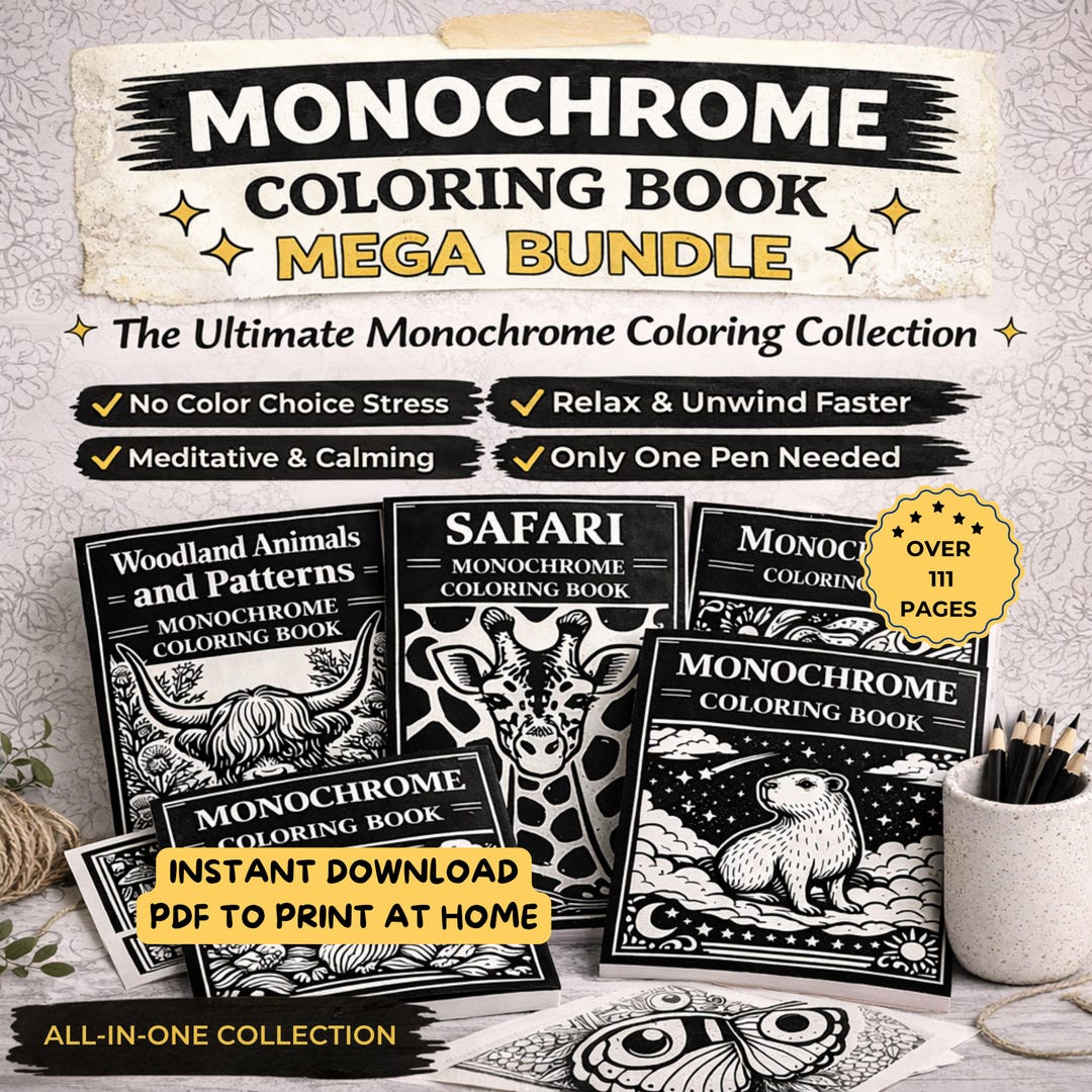 Monochrome Coloring Pages Bundle | One Color Coloring Mega Bundle ...