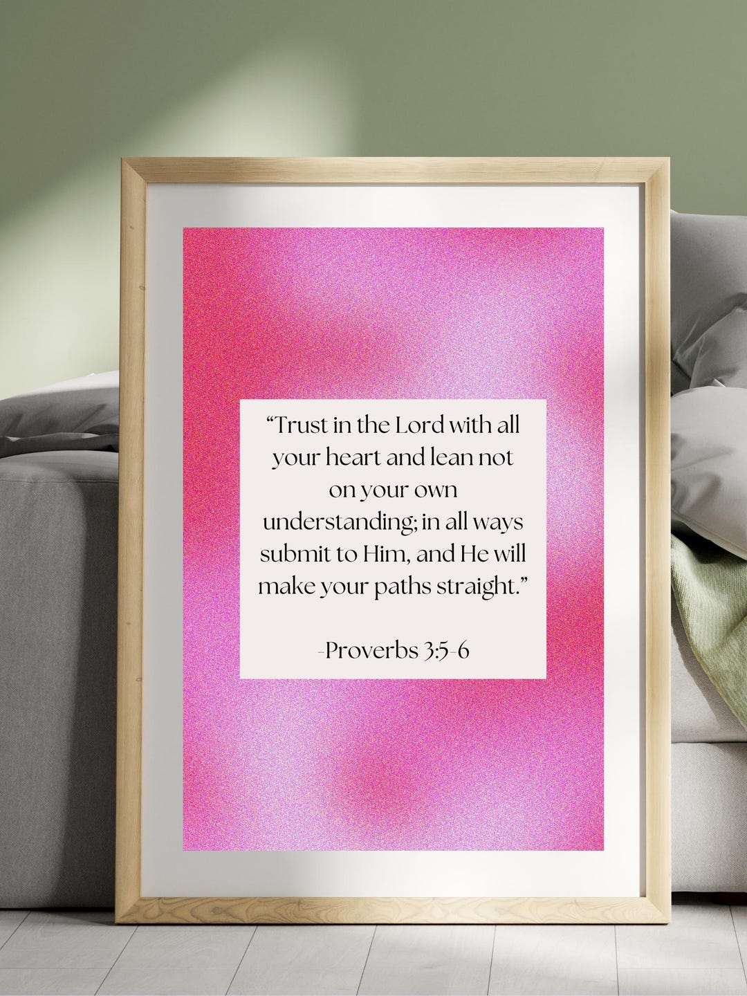 Proverbs 3:5-6 Bible Verse Pink Wall Art, Pink Aura Decor, Blurred Pink ...