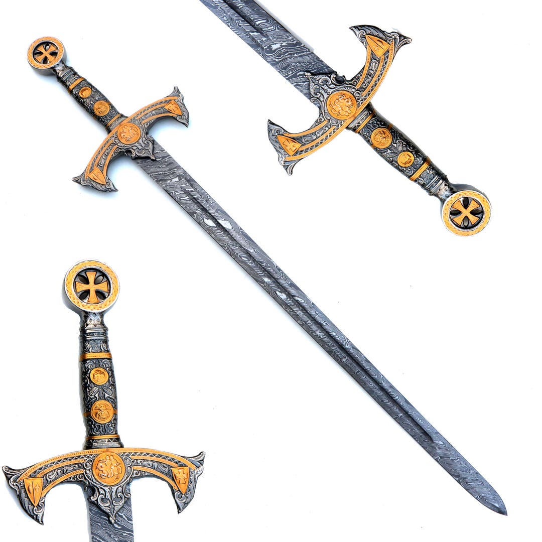 Handmade Templar Knight Sword, Damascus Steel Long Sword, Sacred ...