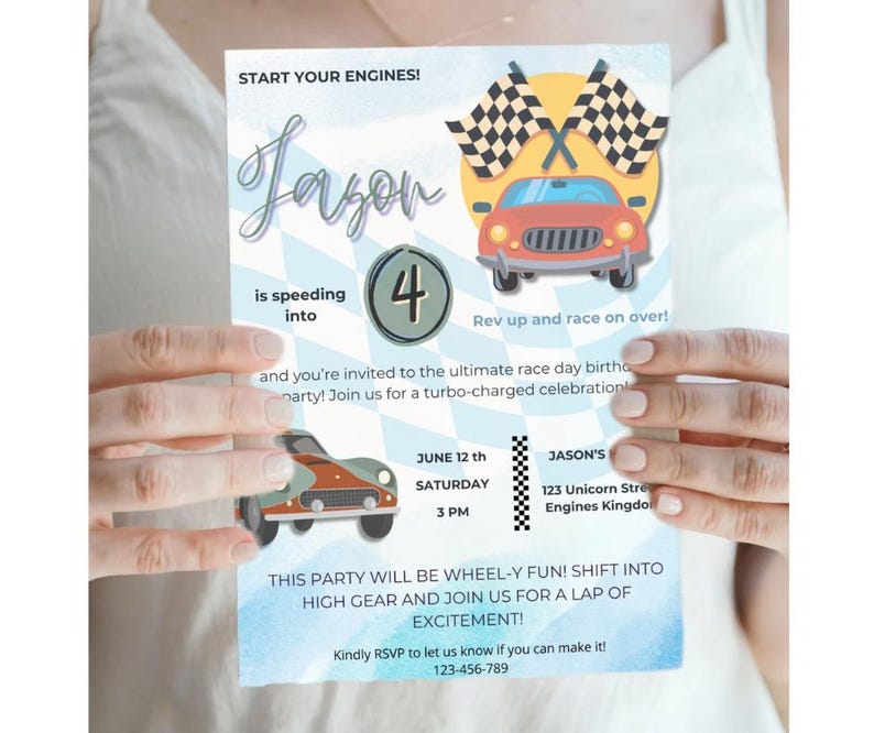 Race Car Birthday Invitation for Boys – Editable Canva Template | Speed ...
