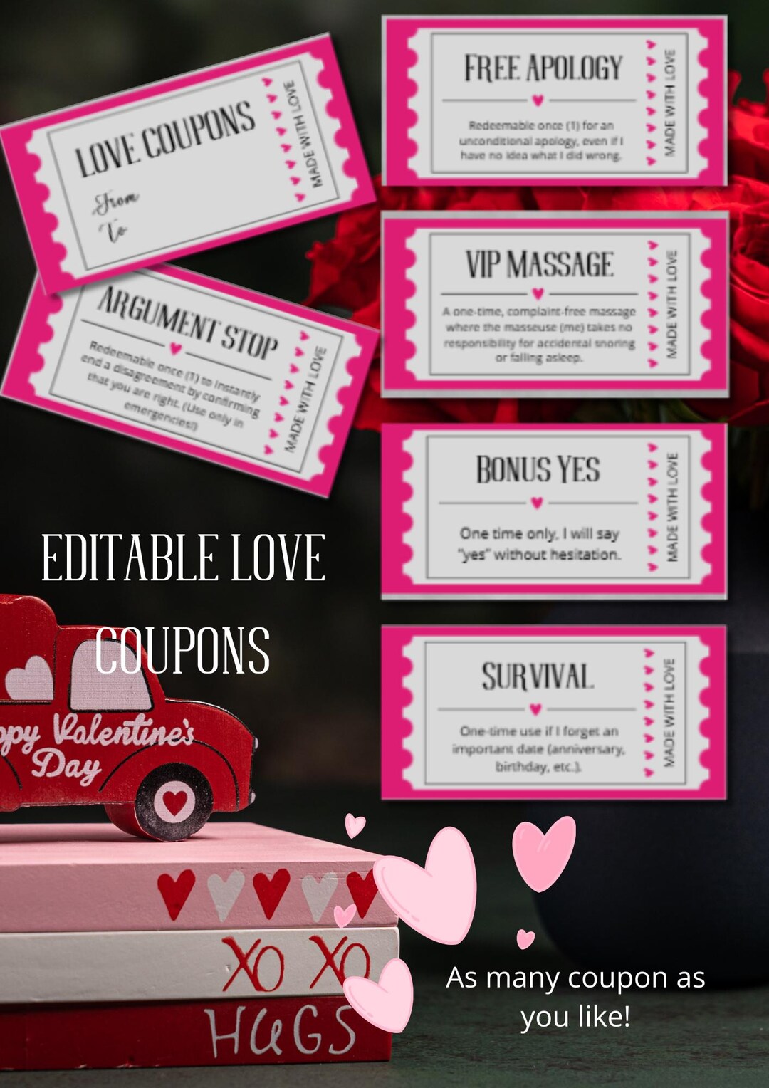 Editable Love Coupons | Printable Romantic Gift | Personalized Gift for ...