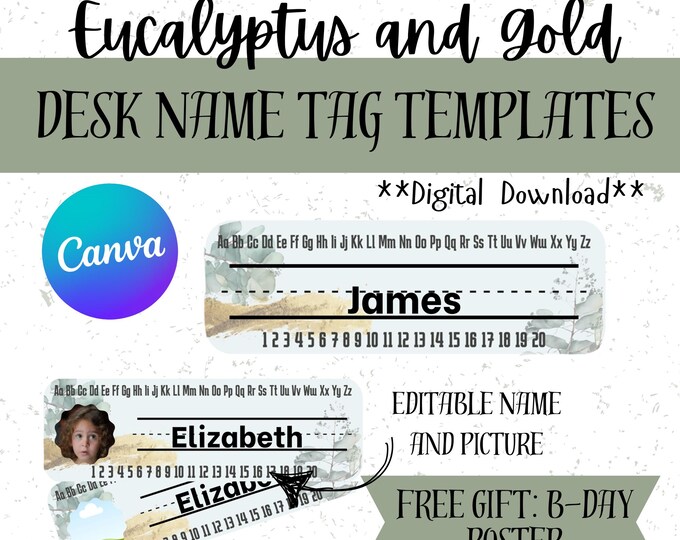 Eucalyptus and Gold Name Tags | Classroom Labels | Editable - Etsy Canada