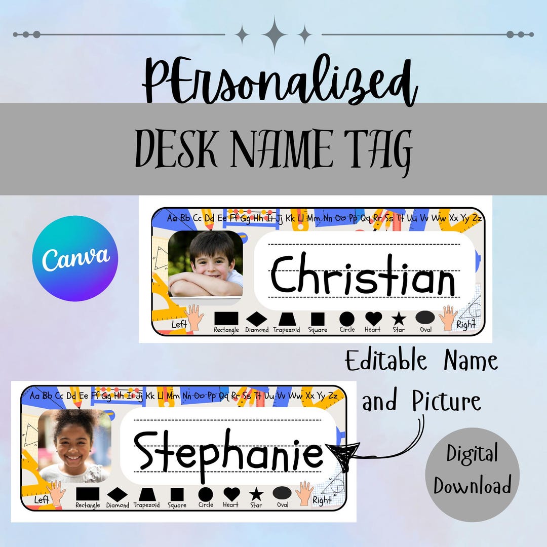 Custom Photo Student Desk Name Tag: Editable Canva Template (digital ...