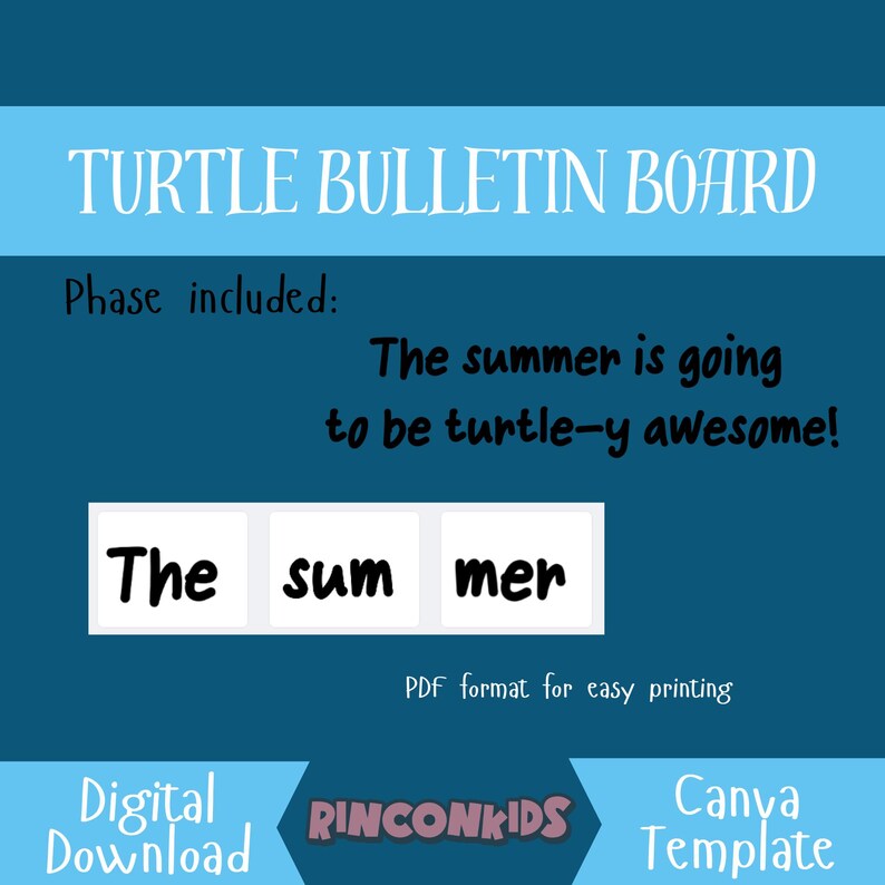Turtle Bulletin Board: Summer Classroom Decor Canva Template (digital ...