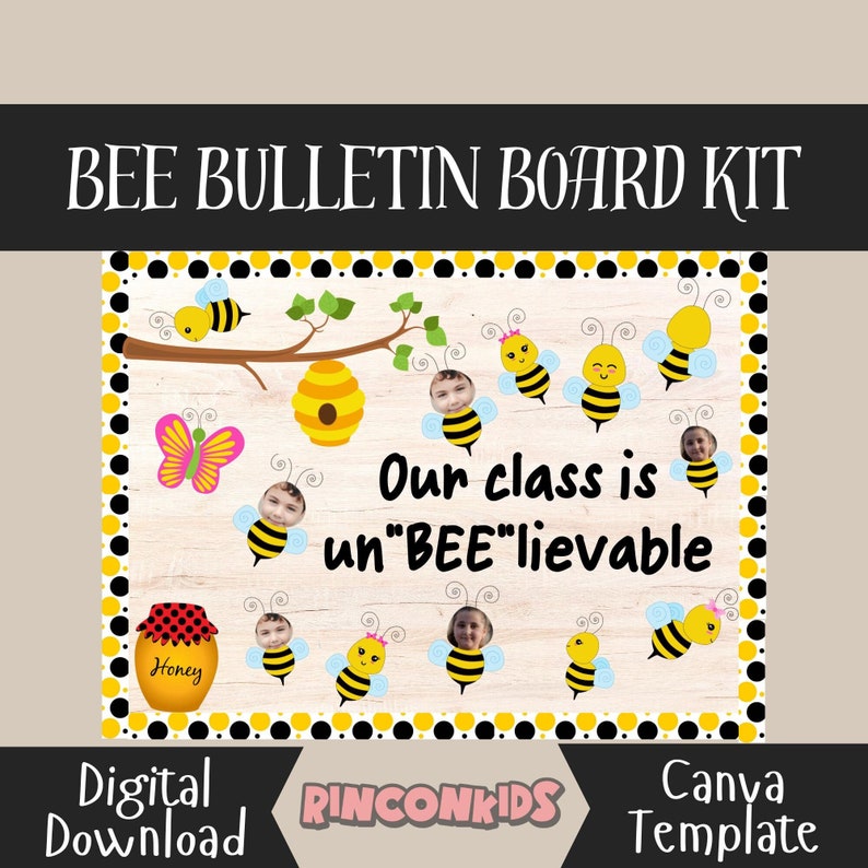 Bee Spring Bulletin Board Kit: Classroom Decor Canva Template (digital ...