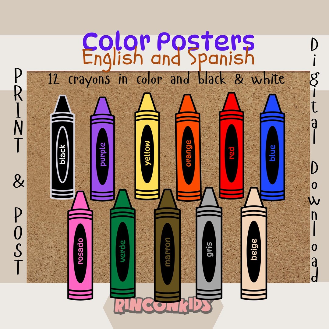 Bilingual Crayon Color Posters: English & Spanish Classroom Decor ...