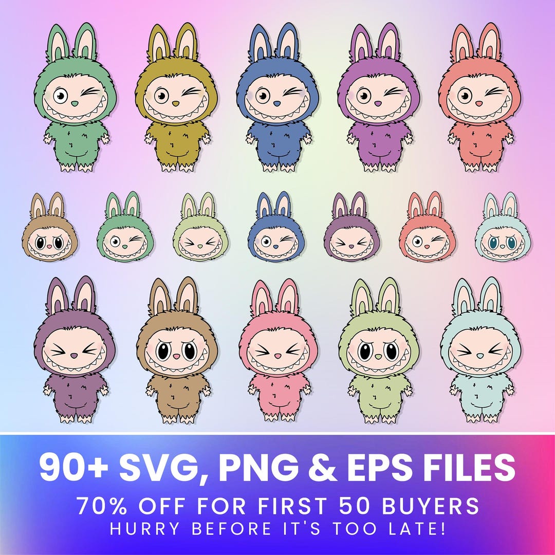 Labubu Character SVG Bundle, PNG, EPS Designs (75+ Files) - Etsy