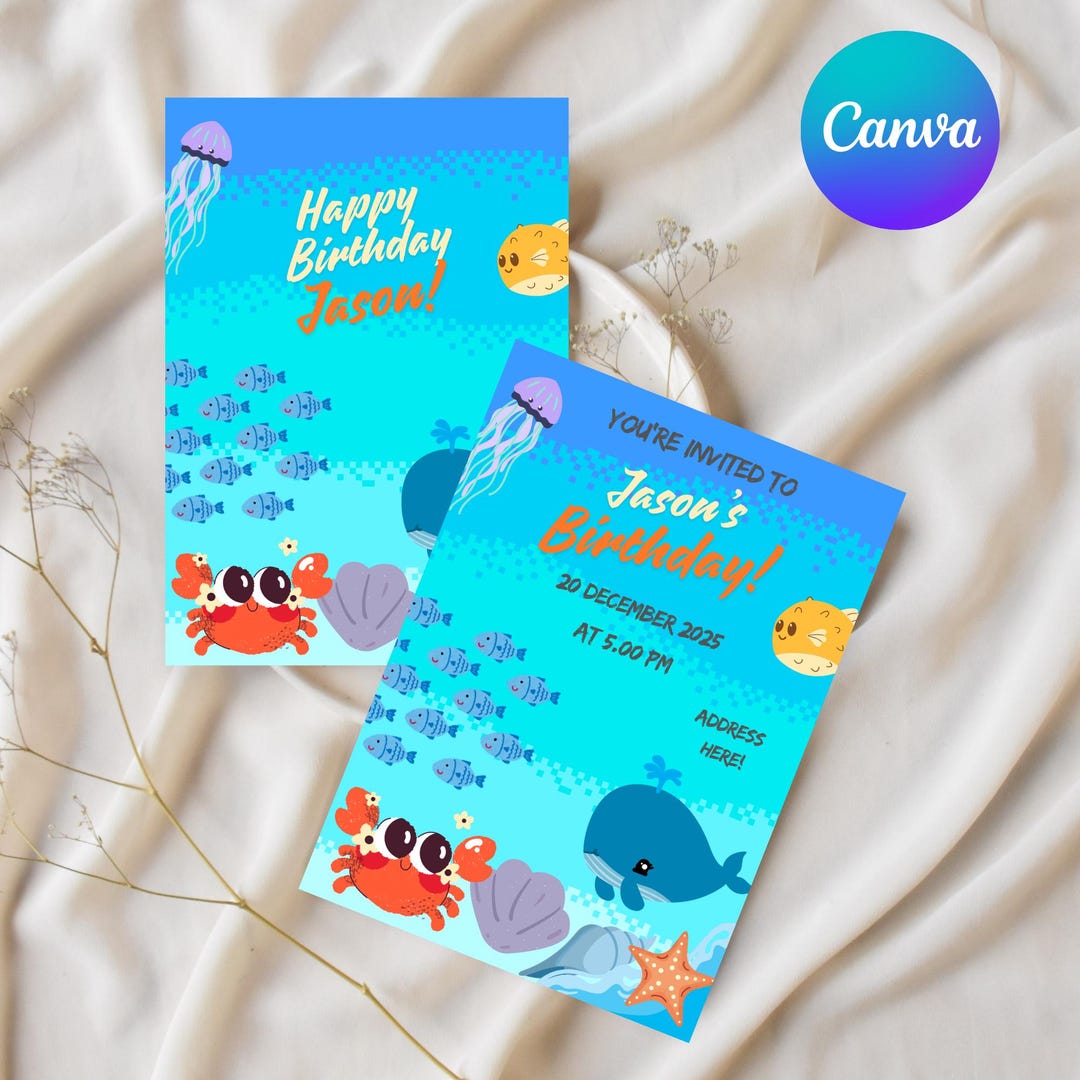 Under the Sea Birthday Greeting Card & Invitation Card | Ocean Theme ...
