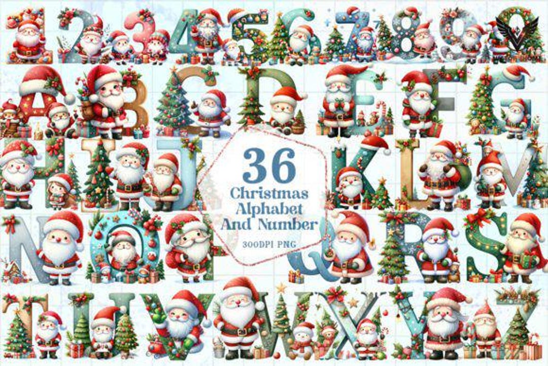 Christmas Alphabet and Number Clipart - Etsy