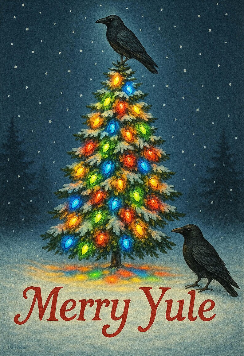 Merry Yule Raven Holiday Print – Pagan Winter Solstice Art – Witchy ...