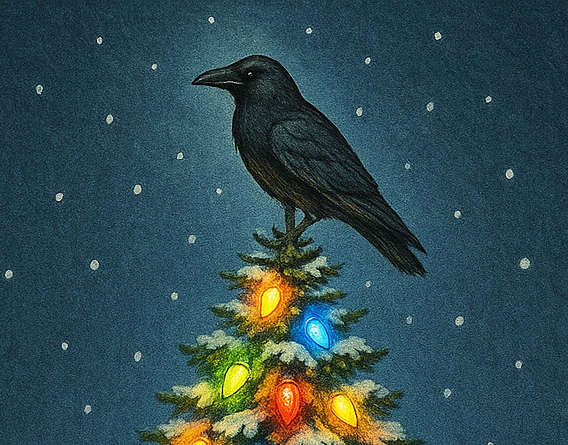 Merry Yule Raven Holiday Print – Pagan Winter Solstice Art – Witchy ...