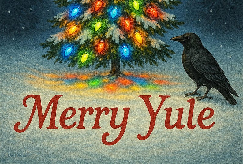 Merry Yule Raven Holiday Print – Pagan Winter Solstice Art – Witchy ...