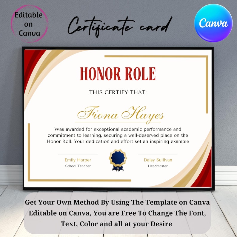 Honor Roll Certificate Editable Template Academic Achievement ...